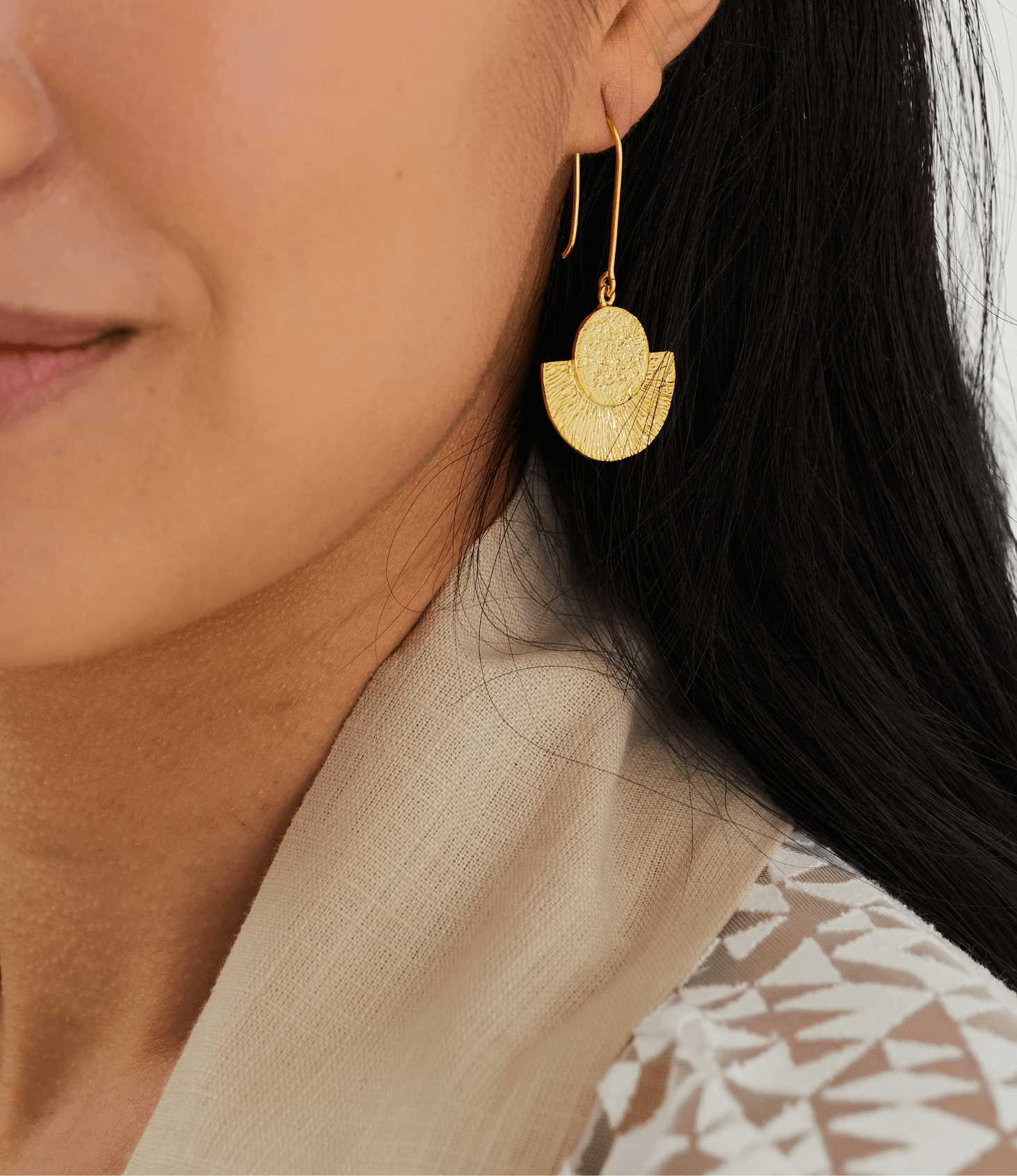Elegant Half Fan Gold-Plated Silver Earrings