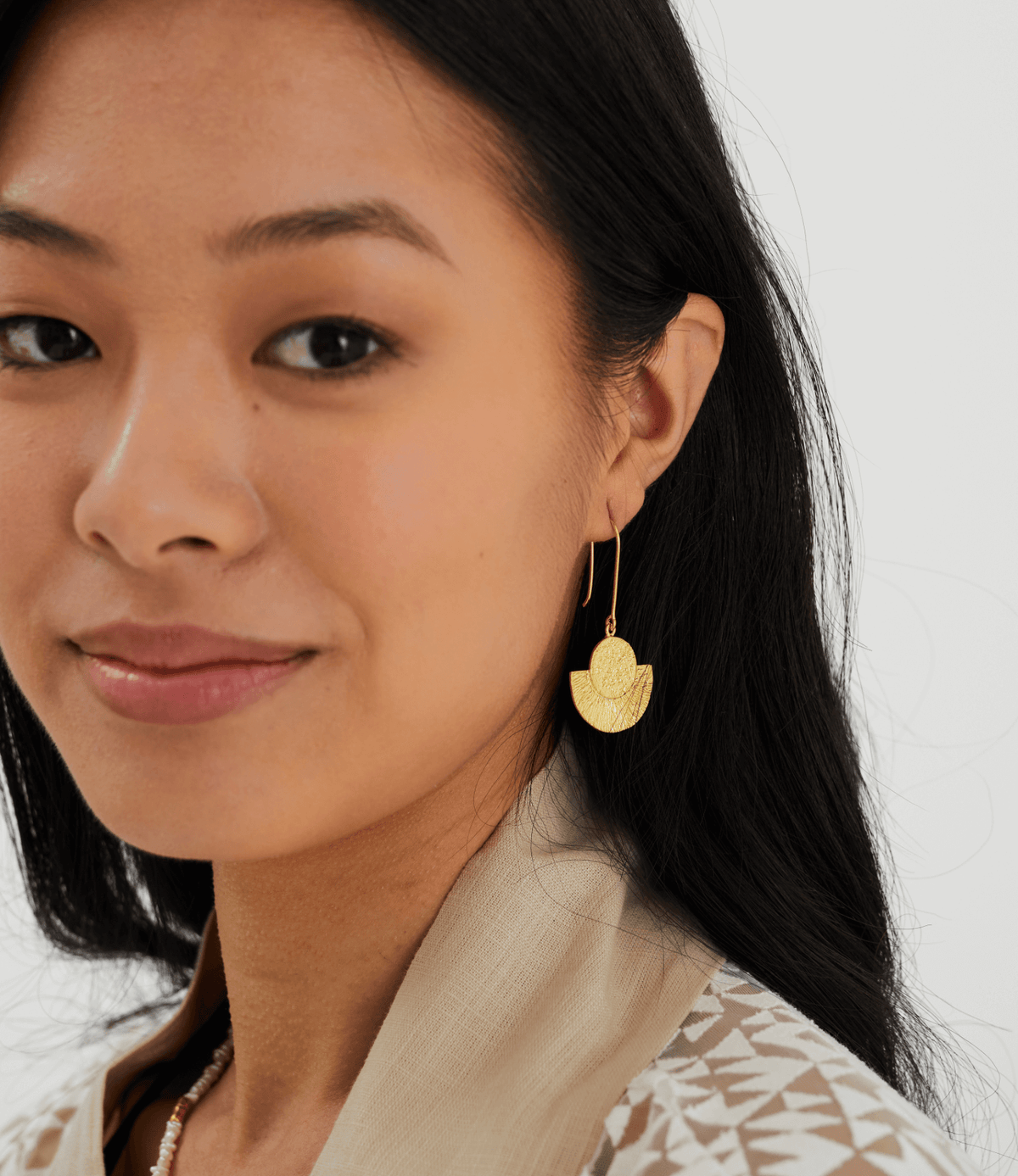 Elegant Half Fan Gold-Plated Silver Earrings